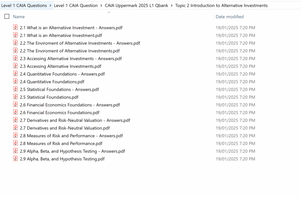CAIA 2025 Uppermark Qbank Level 1 - CFA Materials