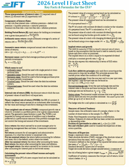 CFA 2026 Level 1 IFT Study Notes with Formula Sheet - CFA Materials